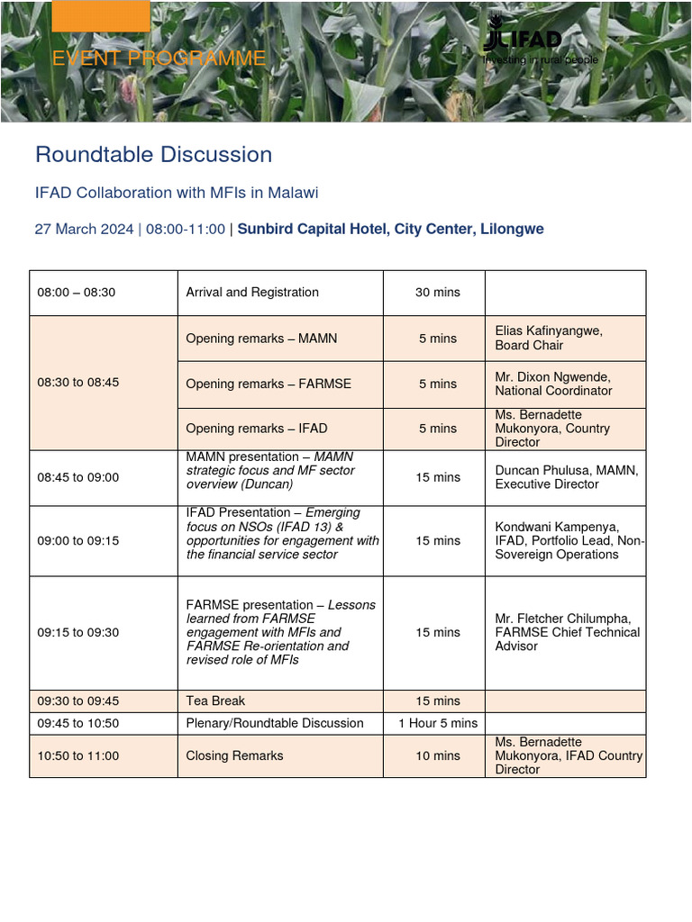 MFI Roundtable Session Agenda - 27 March 2024 | PDF
