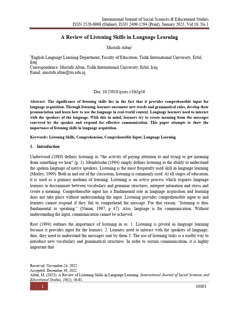 A Review of Listening Skills in Language Learning | PDF | Language Acquisition | Reading ...