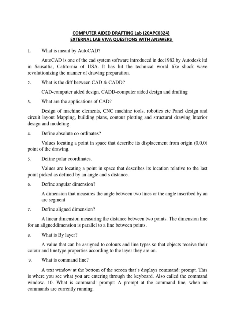 AUTO CAD VIVA QUESTIONS | PDF | Auto Cad | Ellipse