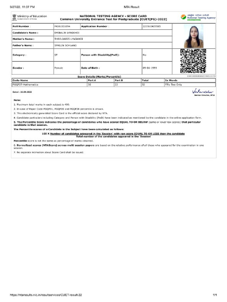 NTA Result - Page - 1 | PDF