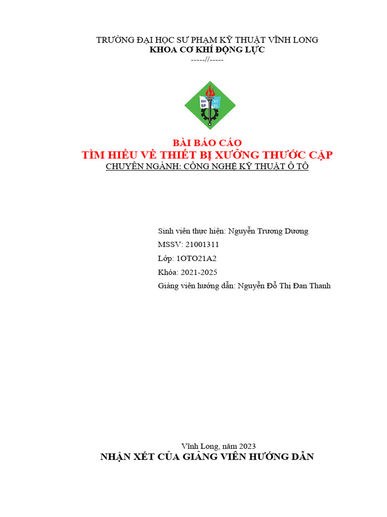 MẪU BÁO CÁO WORD THƯỚC CẶP NGUYỄN TRƯƠNG DƯƠNG 21001311 | PDF