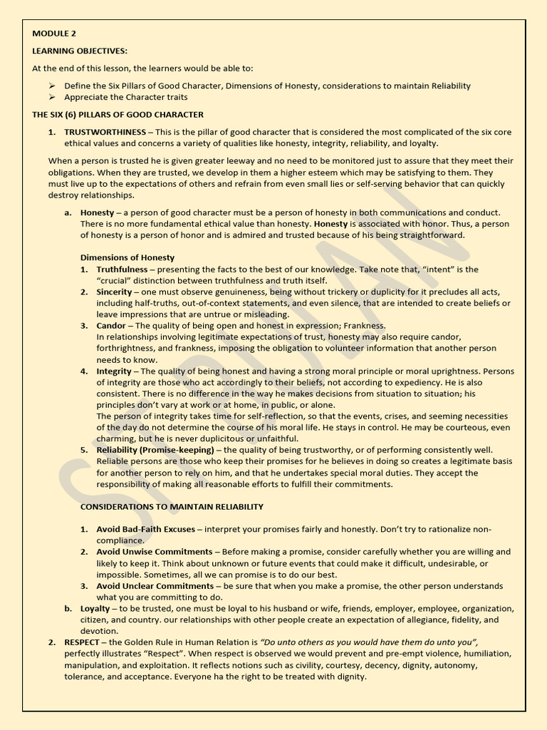 Module 2 - Lesson 2 | PDF | Dignity | Golden Rule