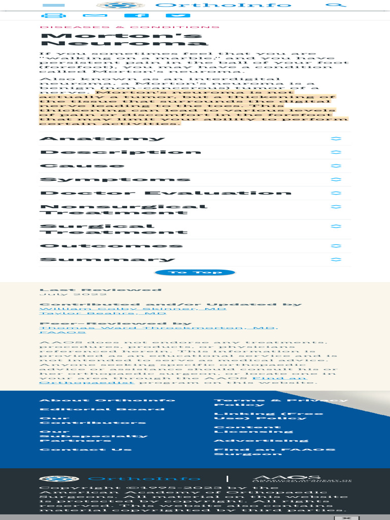 Morton's Neuroma - OrthoInfo - AAOS | PDF | Science & Mathematics