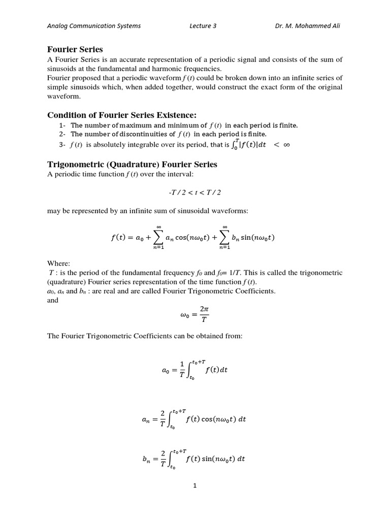 2nd Lecture - Fourier Series | PDF | Fourier Series | Fourier Transform