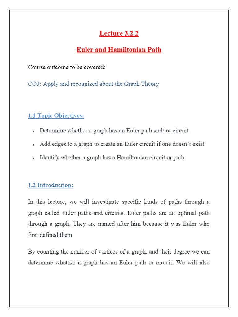 Euler and Hamiltonian Path | PDF | Graph Theory | Discrete Mathematics