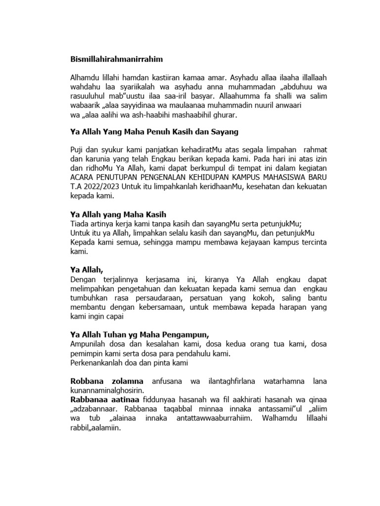 Doa Penutup Acara | PDF | Pengembangan Diri | Gaya Hidup