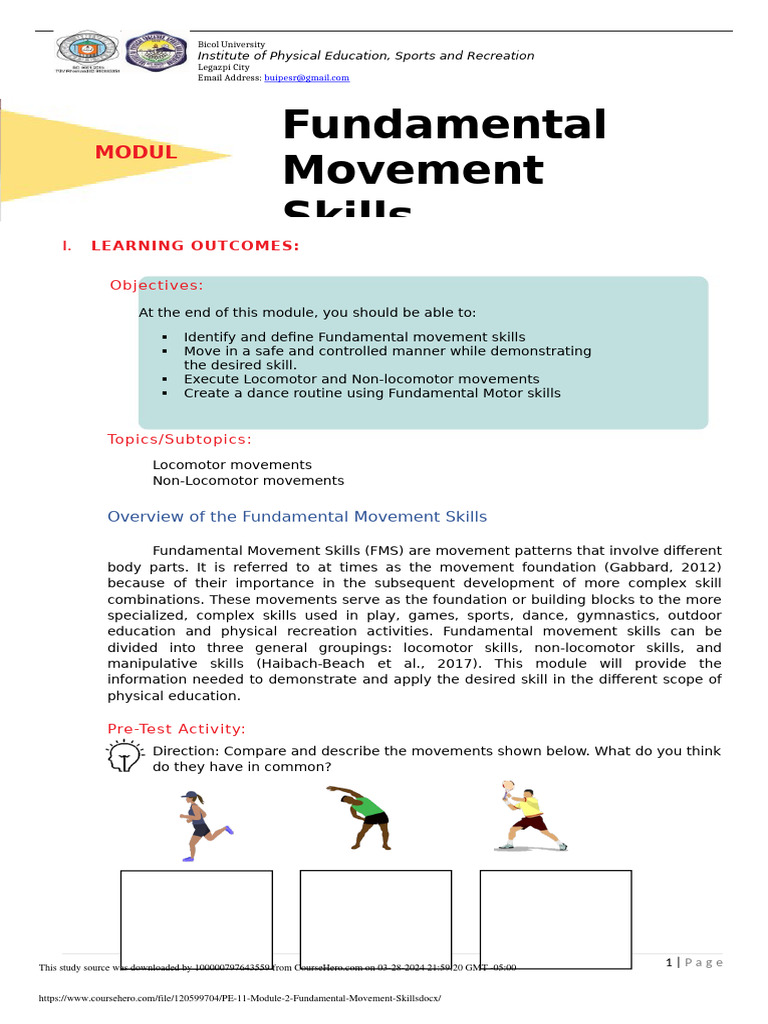 PE 11 Module 2 Fundamental Movement Skills | PDF | Foot | Rotation