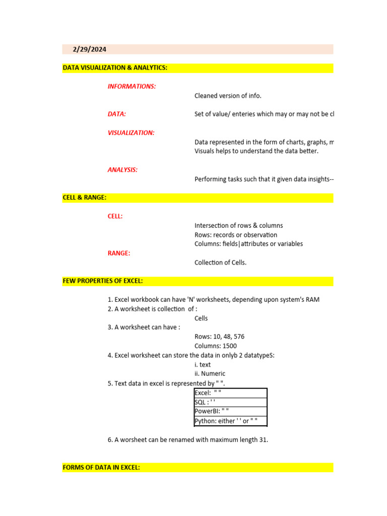 Class - 1 - Intro - 29-02-2024 - 1709190354841 | PDF | Microsoft Excel | Bit