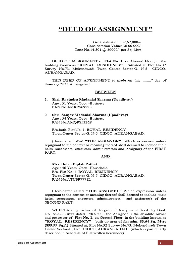 Deed of Assignment | PDF | Assignment (Law) | Indemnity