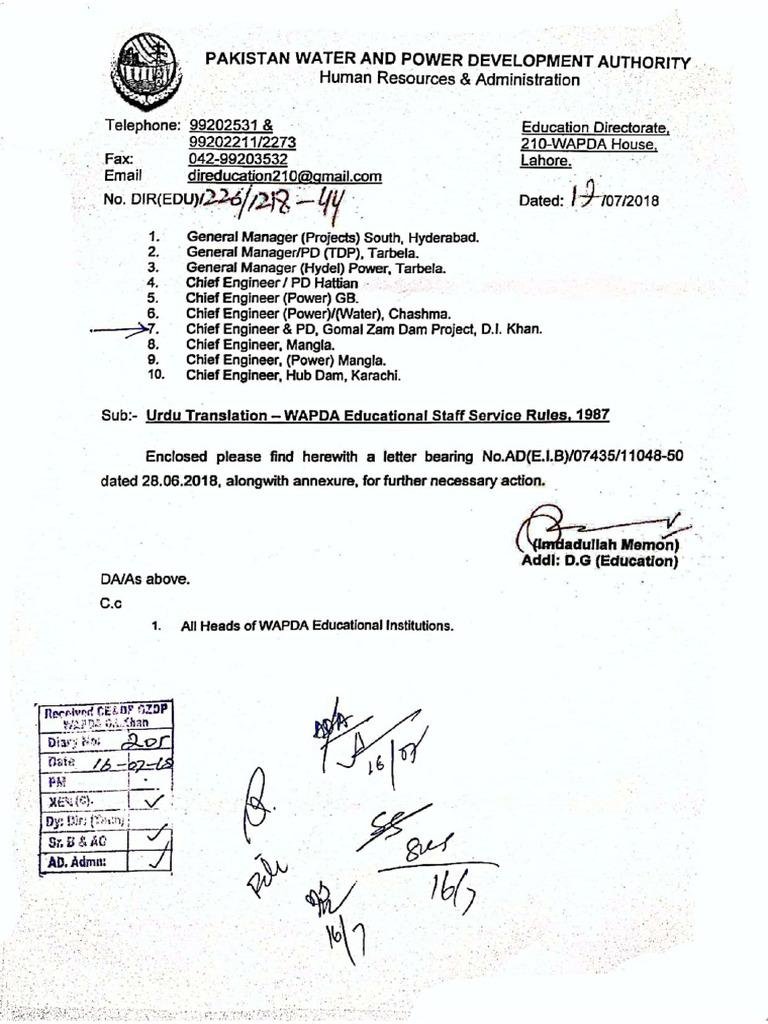 Wapda Education Staff Service Rules Translated | PDF