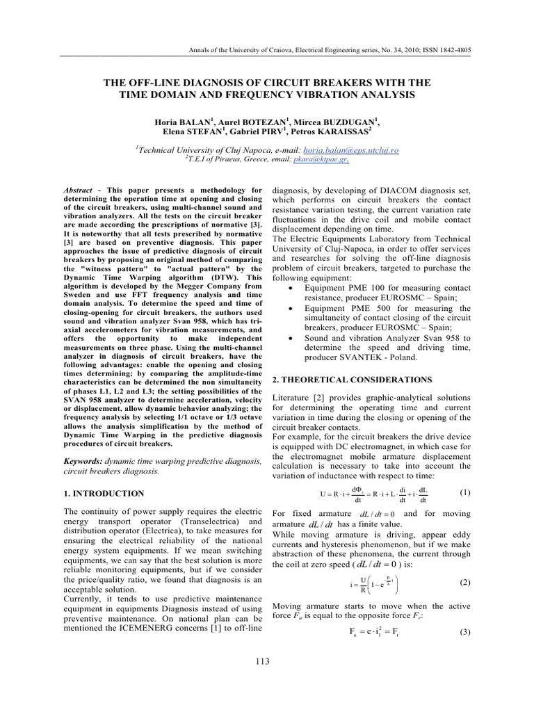 The Off-Line Diagnosis of Circuit Breakers With The Time Domain and Frequency Vibration Analysis ...