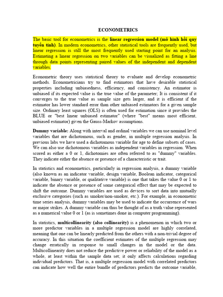 ECONOMETRICS | Download Free PDF | Econometrics | Regression Analysis ECONOMETRICS | Download Free PDF | Econometrics | Regression Analysis