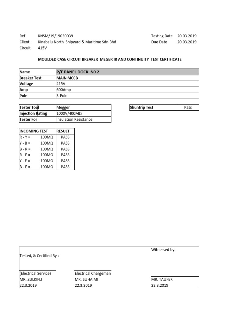 Report Test and Certifecate | PDF | Insulator (Electricity ...