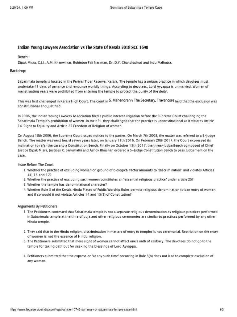 Summary of Sabarimala Temple Case F | PDF | Justice | Crime & Violence