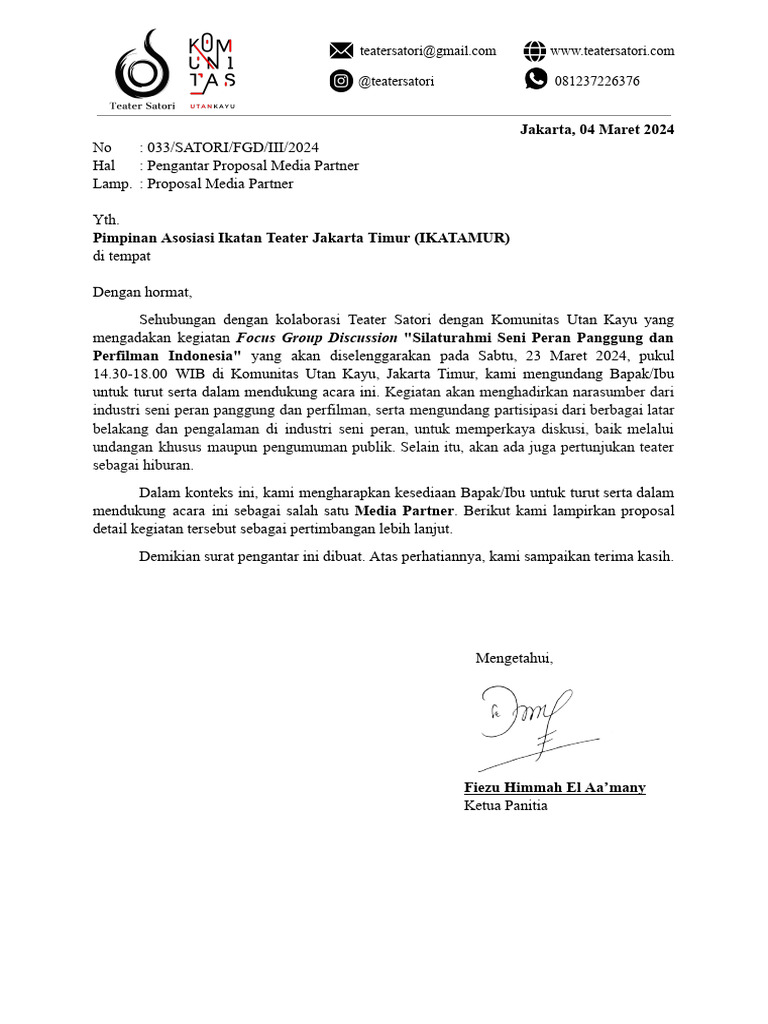 033 IKATAMUR - Surat Pengantar Proposal Media Partner | PDF