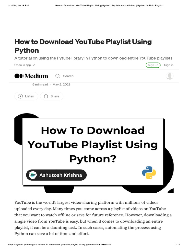 How To Download YouTube Playlist Using Python - by Ashutosh Krishna ... How To Download YouTube Playlist Using Python - by Ashutosh Krishna ...