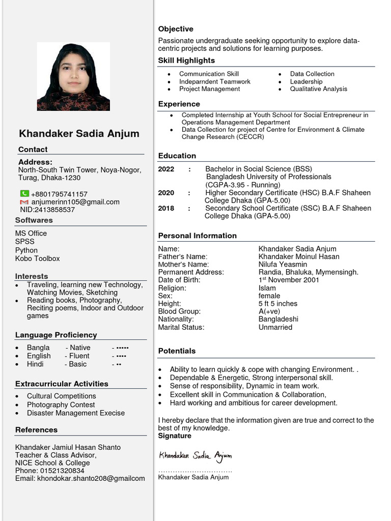 Khandaker Sadia Anjum - Dhaka | PDF