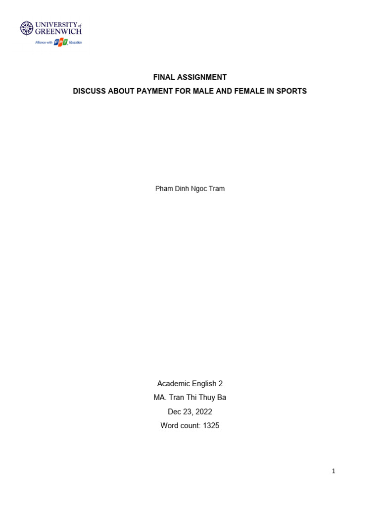 Final assignment | PDF | Gender Pay Gap | Sports