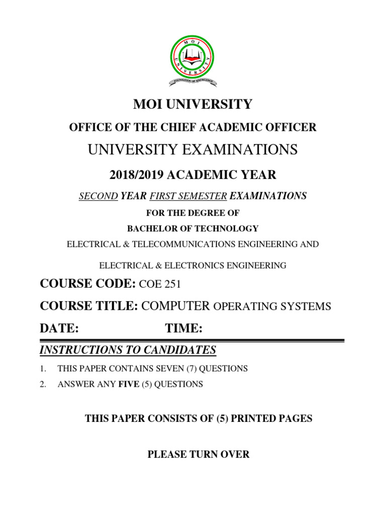 Computer Operating Systems Exam 2018/19 | PDF | Process (Computing) | Scheduling (Computing)