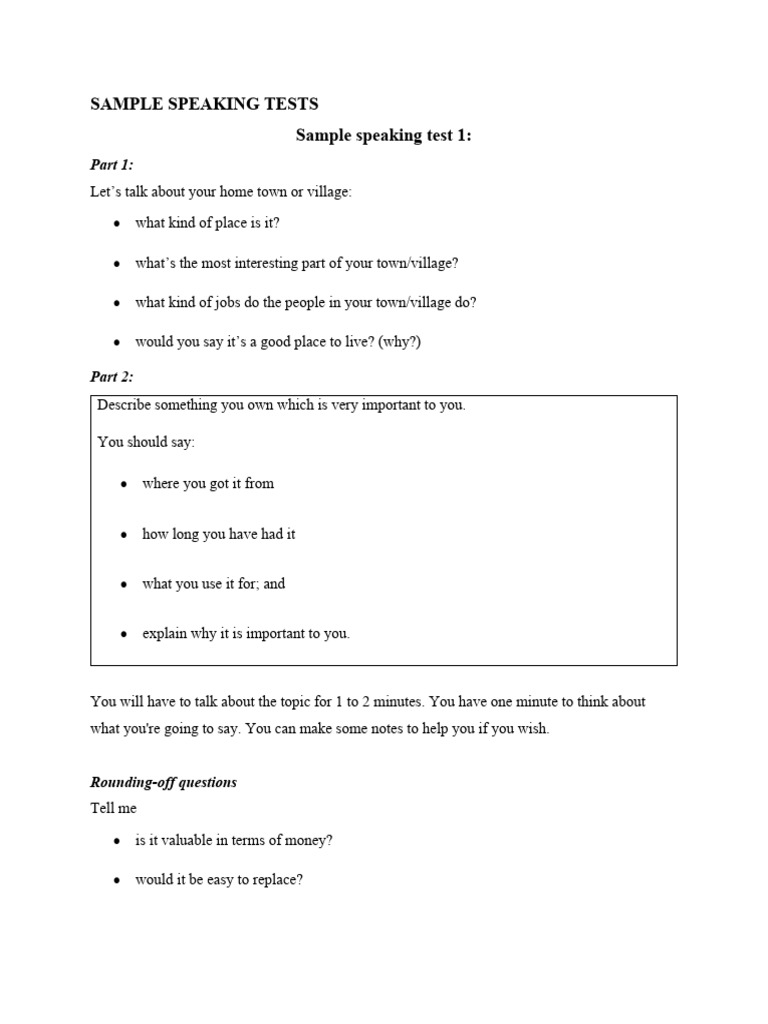 Speaking Skill 1 - Practice Tests | PDF