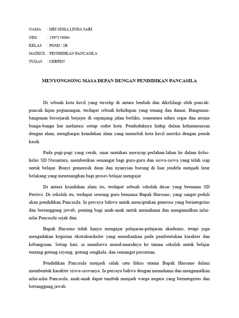 Tugas Cerpen Pendidikan Pancasila | PDF