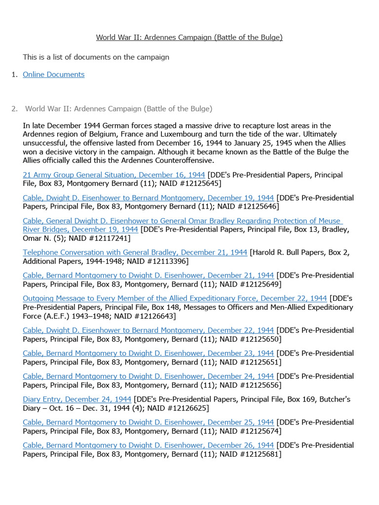 Ardennes Campaign Overview | PDF | Battle Of The Bulge | Dwight D ...