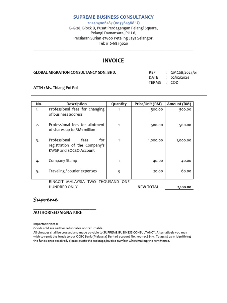INVOICE-GMC 2024 Secretarial Bill | PDF