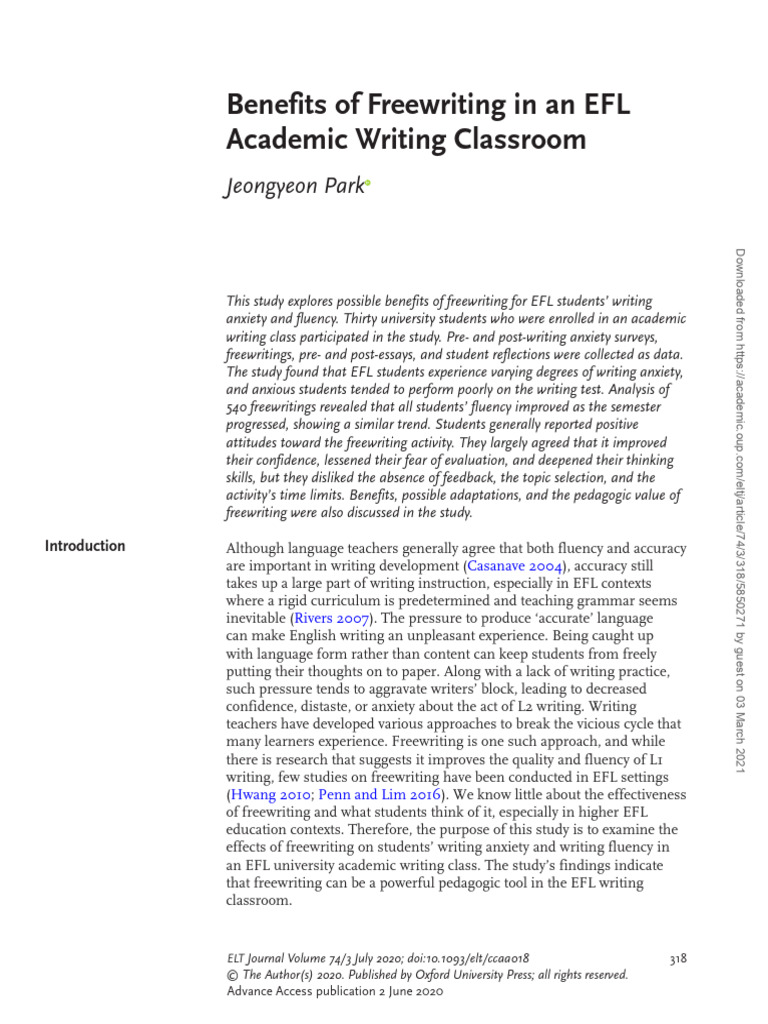 Benefits of Freewriting in An EFL Academic Writing Classroom - 2020 ...