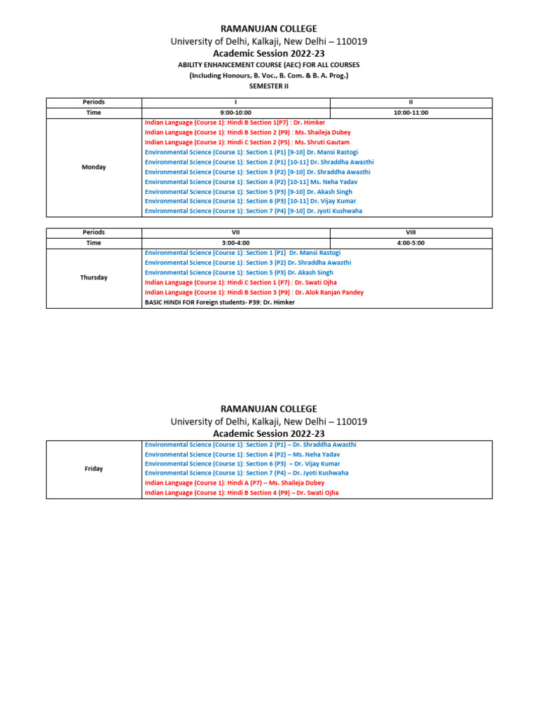 AEC Sem II Timetable (WEF MAY, 2023) | PDF