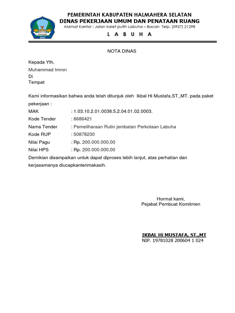 Nota Dinas PPK | PDF