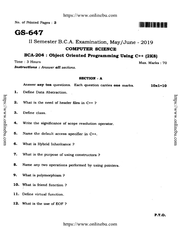 Bca 2 Sem Computer Science Object Oriented Programming Using CPP Gs 647 ... Bca 2 Sem Computer Science Object Oriented Programming Using CPP Gs 647 ...