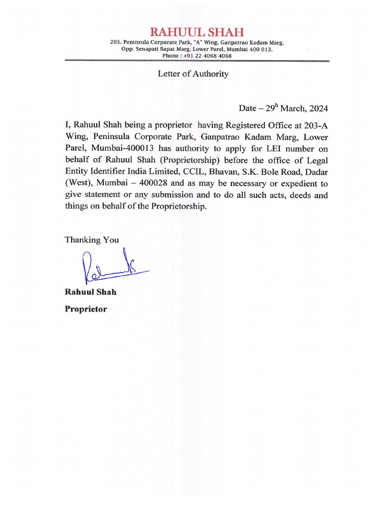 Letter of Authority | PDF