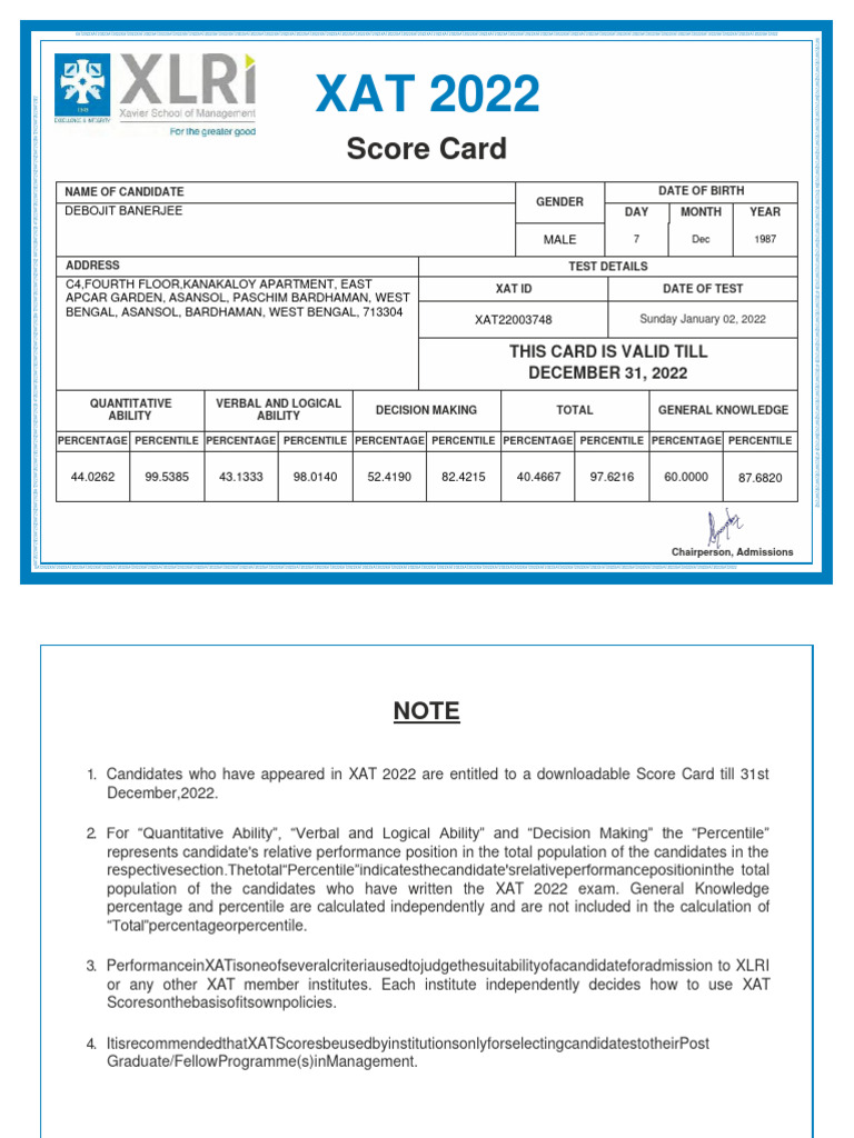 Score Card: Debojit Banerjee Male | Download Free PDF | Tests ...