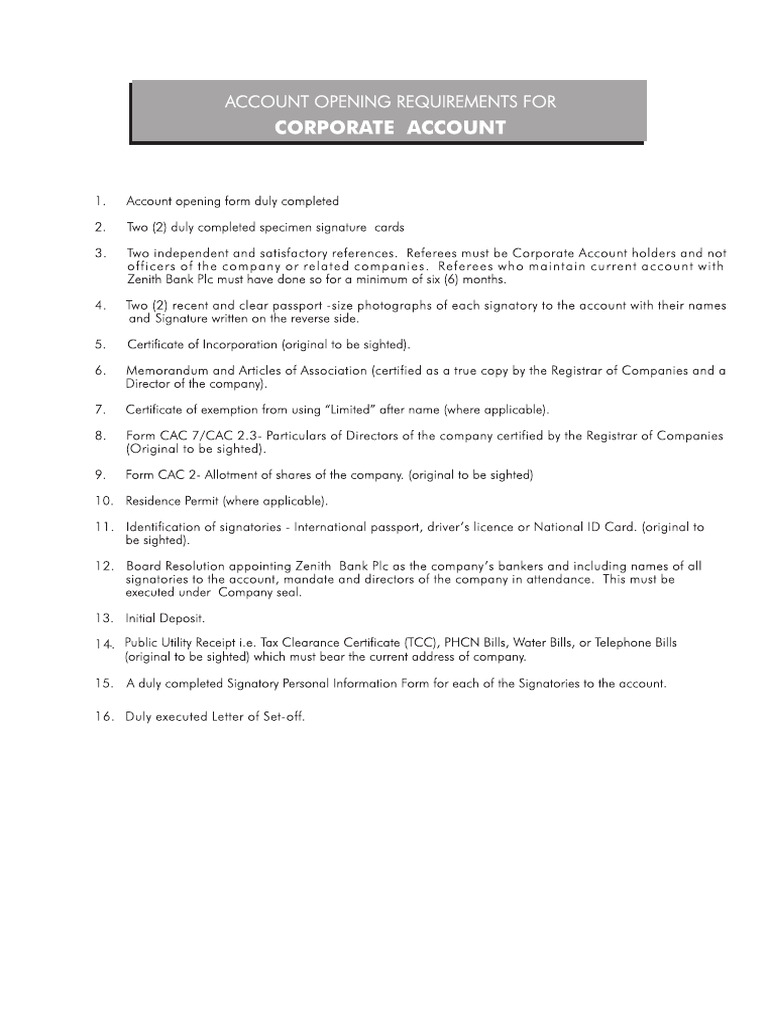 Corporate Current Account Form | PDF