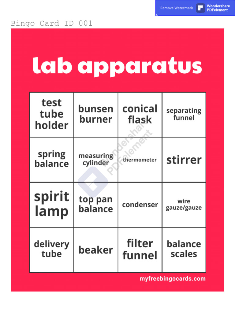 Laboratory Equipment Bingo Cards | PDF