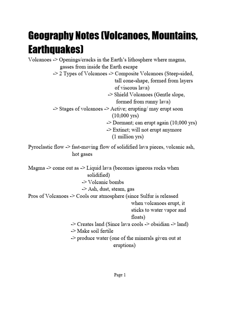 Geography Notes Unit 11 | PDF | Plate Tectonics | Volcano