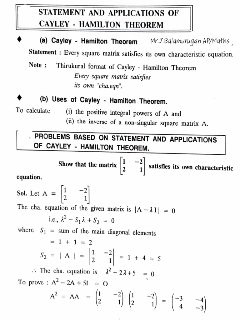 Unit-1 Cayley Hamilton Theorem | PDF | Matrix (Mathematics) | Operator Theory