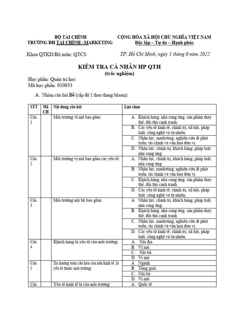 ĐỀ SỐ 3 QTH-TRẮC NGHIỆM | PDF