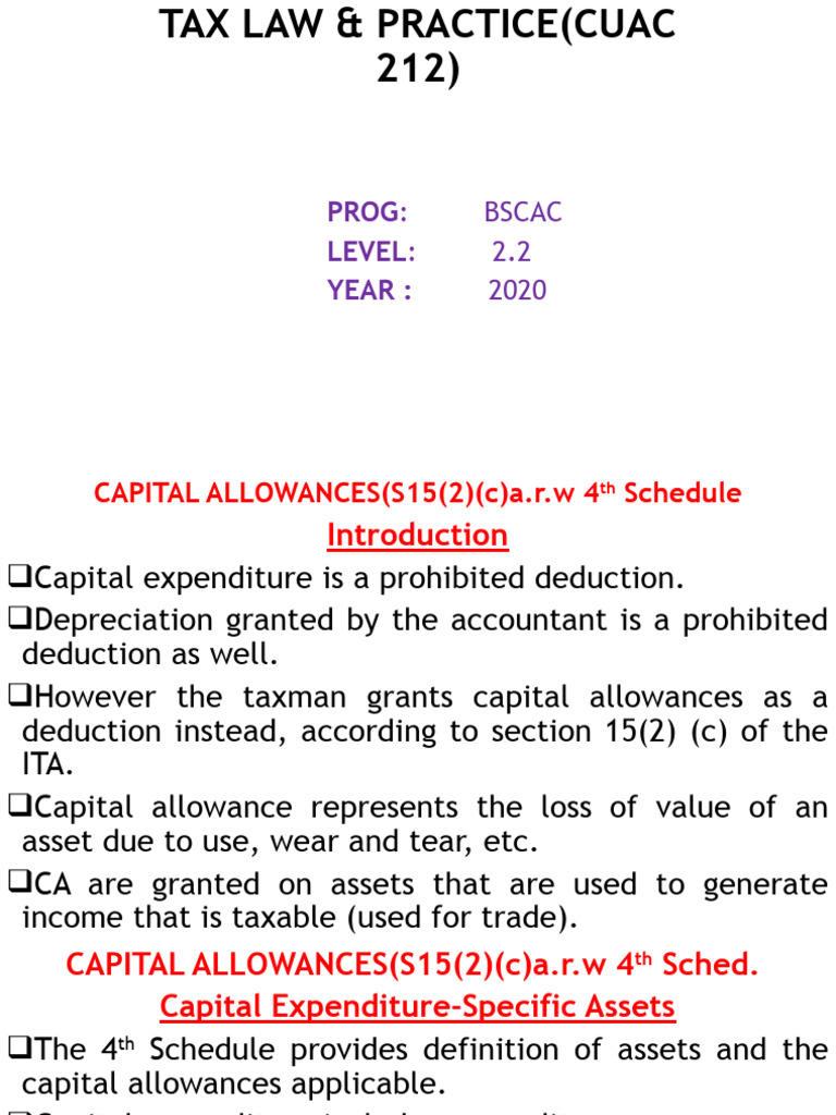 Capital Allowances Overview and Schedules | PDF | Expense | Taxes