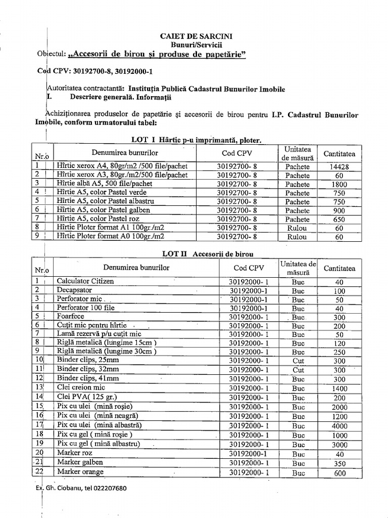 Achiziţii Rechizite de Birou Cadastru | PDF