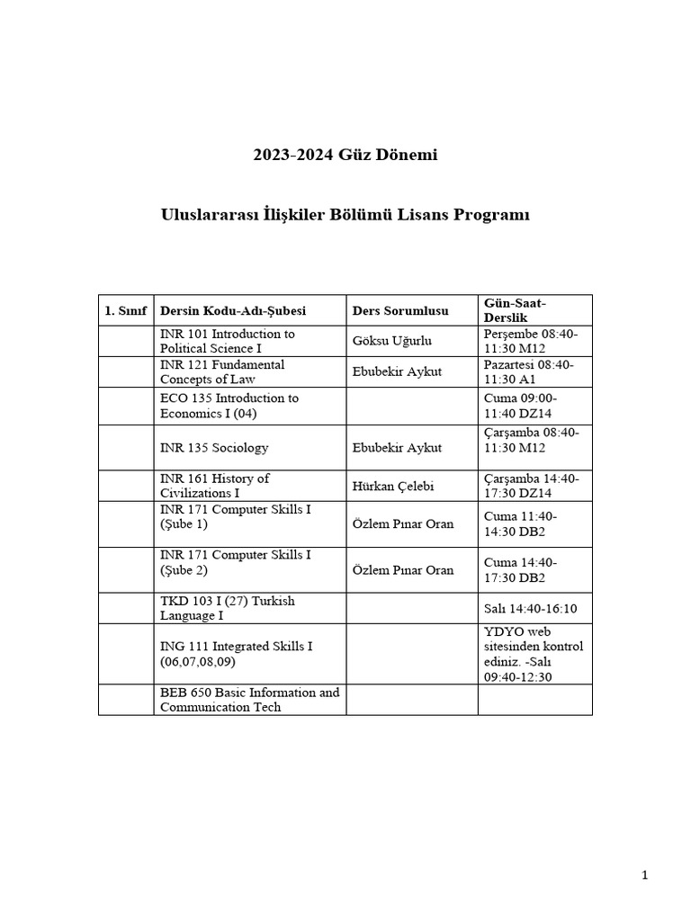 2023-24 Guz Donemi Lisans Ders Programi 2 | PDF