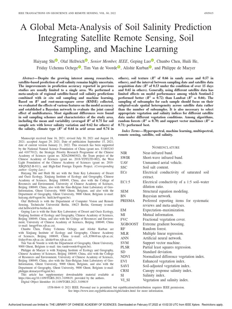 A Global Meta-Analysis of Soil Salinity Prediction Integrating Satellite Remote Sensing Soil ...