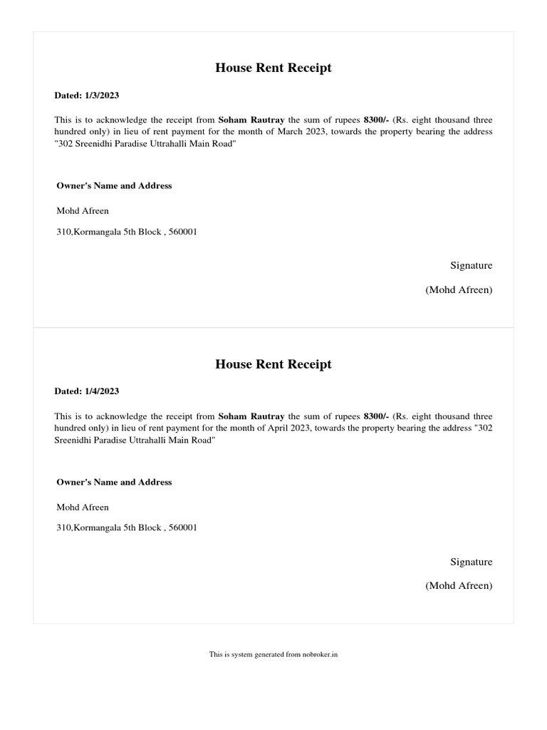 Rental Receipt-March-March | PDF | Renting | Receipt