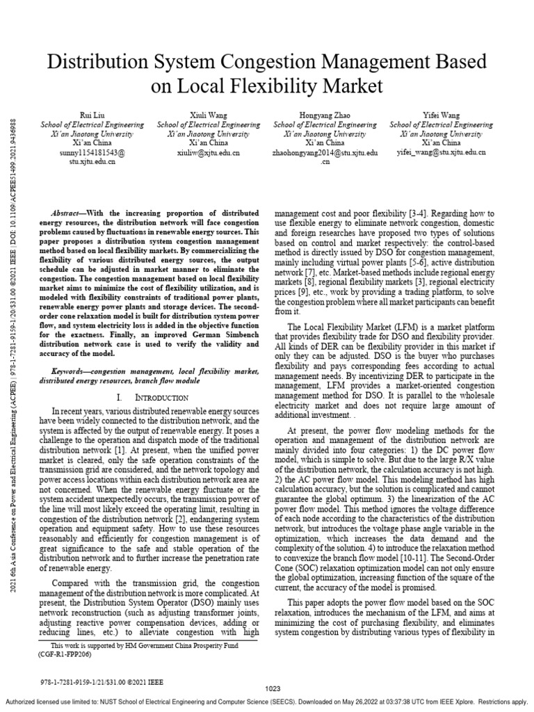Distribution System Congestion Management Based On Local Flexibility ...