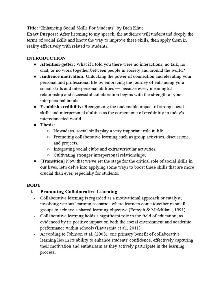 Outline Public Speaking - Enhancing Social Skill and Interpersonal ...