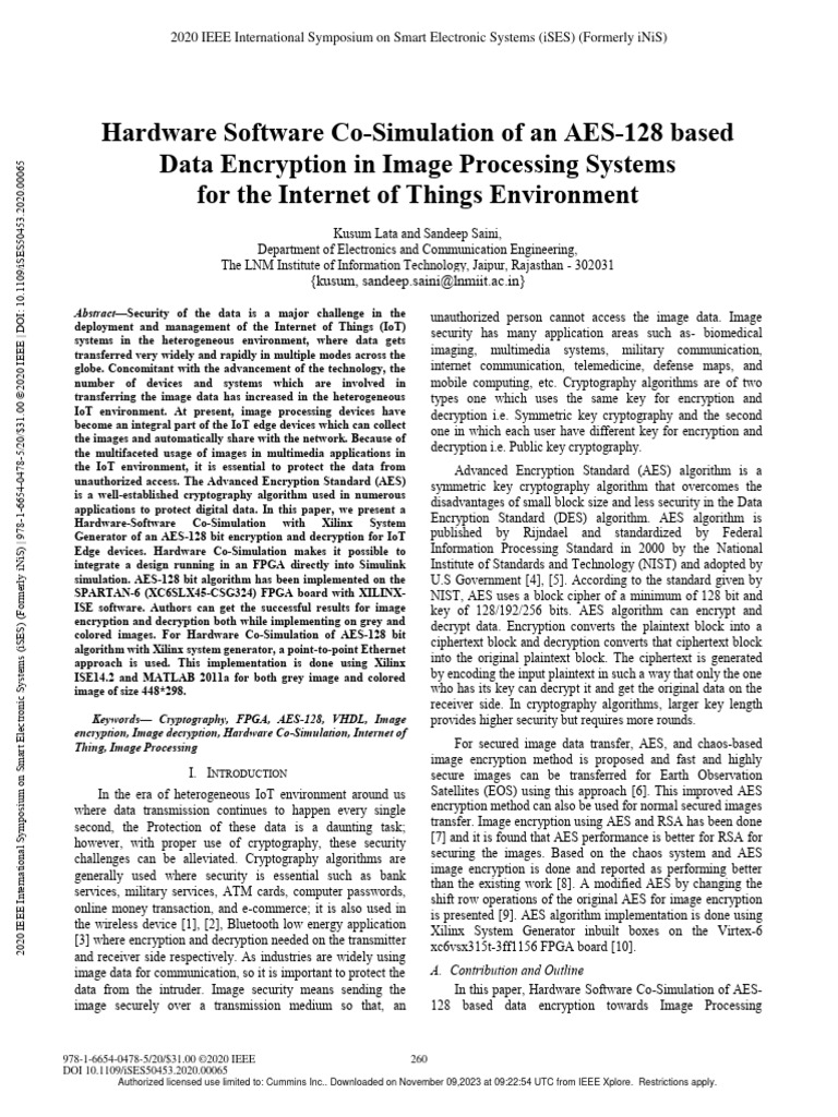 Hardware Software Co Simulation Of An Aes 128 Based Data Encryption In