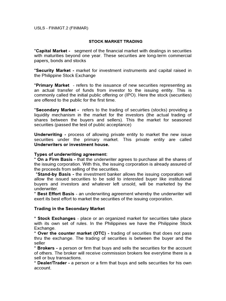Usls - Stock Market Trading | PDF | Stocks | Financial Markets