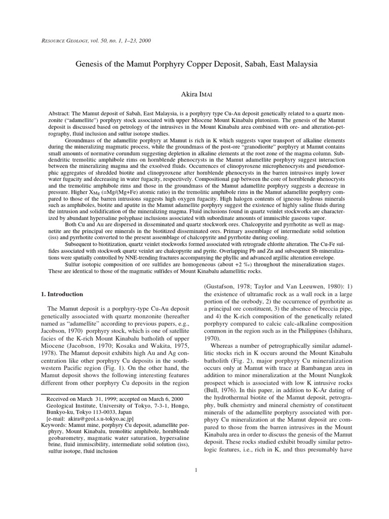 Resource Geology - 2008 - IMAI - Genesis of The Mamut Porphyry Copper ...