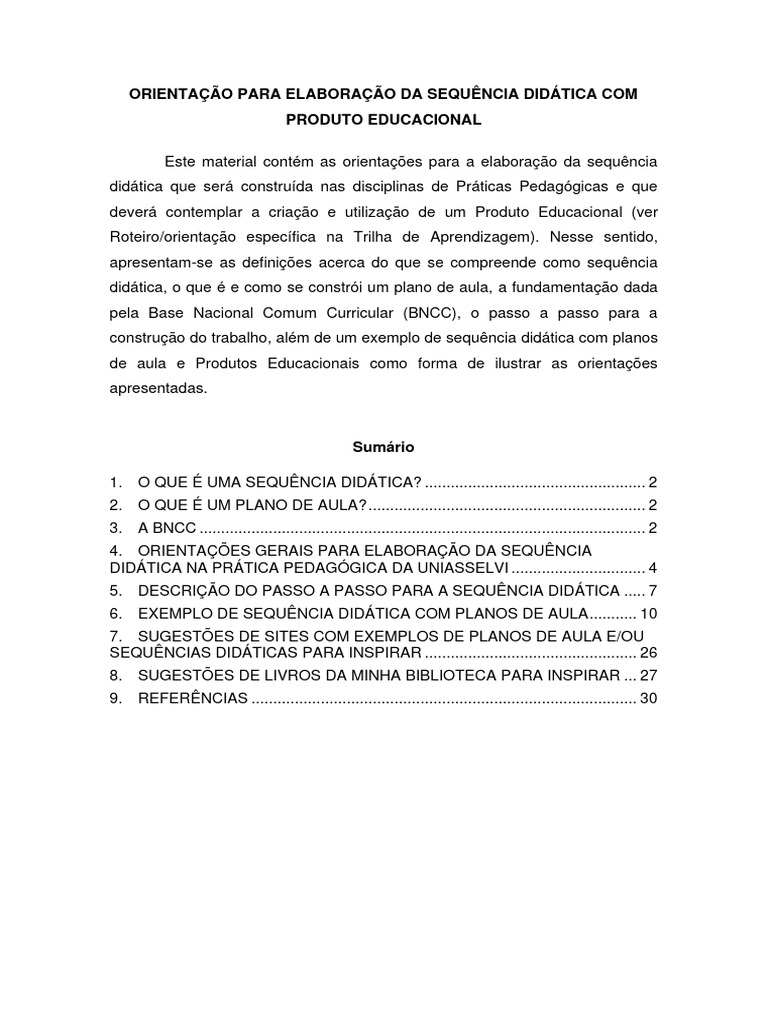 Orientações para Sequência Didática | PDF | Lição | Pedagogia