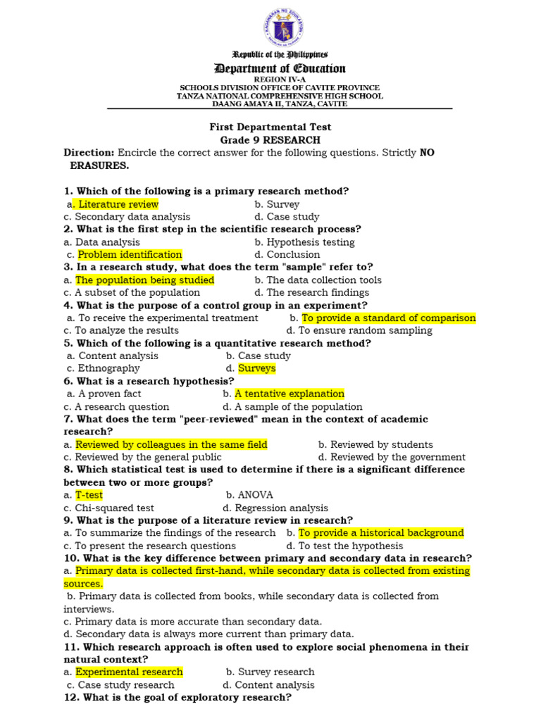 First Quarter Test in Research 9 | PDF | Sampling (Statistics) | Statistics